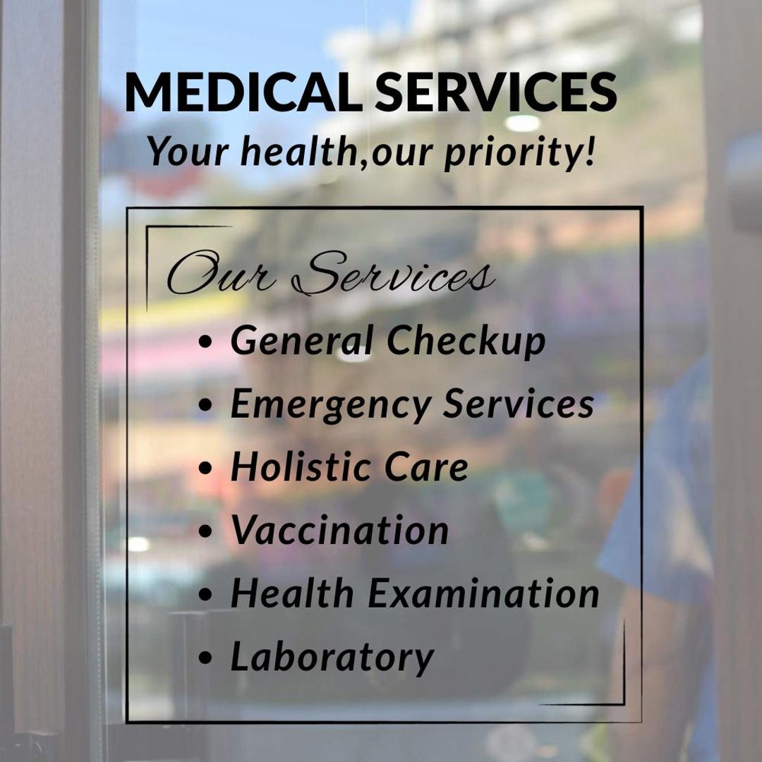 Custom Medical Services Vinyl Decal – Clinic Window Sticker ...