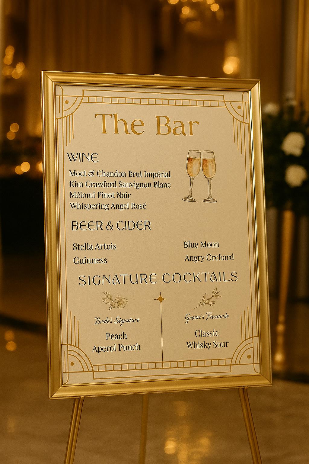Elegant Wedding Bar Sign Printable – Custom Signature Cocktail Menu ...