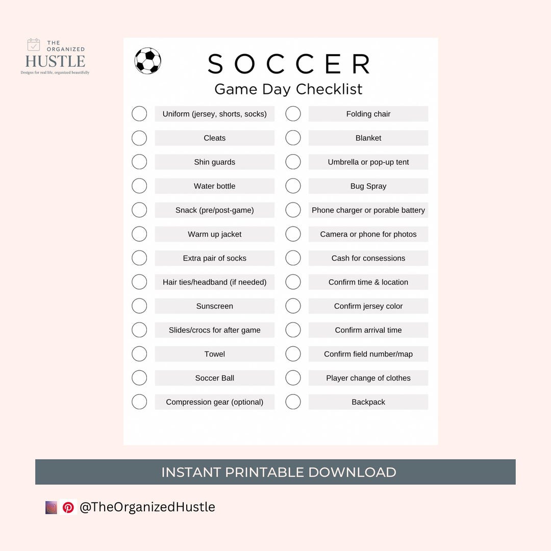 Soccer Game Day Checklist - Etsy