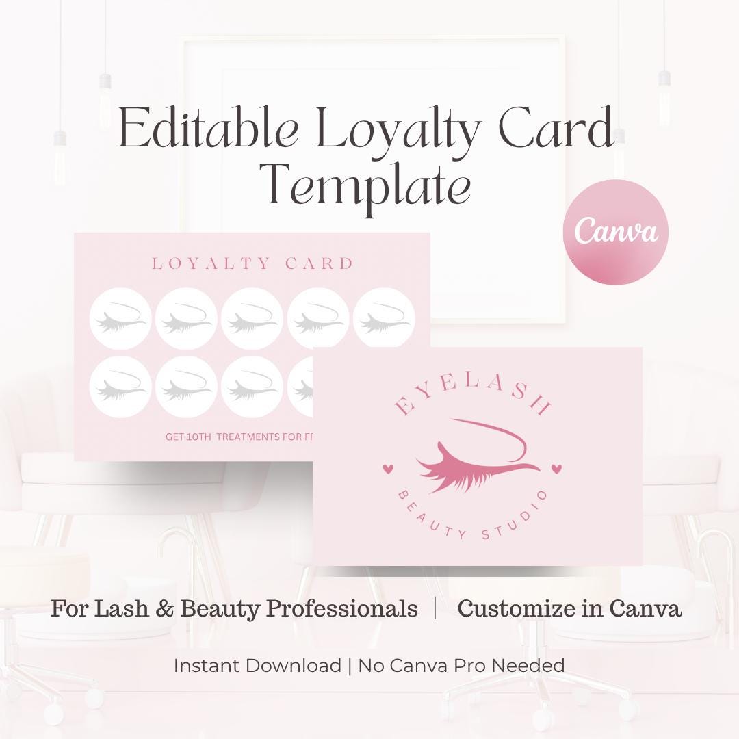 Editable Lash Loyalty Card Template: Beauty Salon Punch Card (canva ...