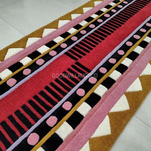 3×14ft Colorful Tufted Runner Rug | Modern Red Pink Contemporary ...
