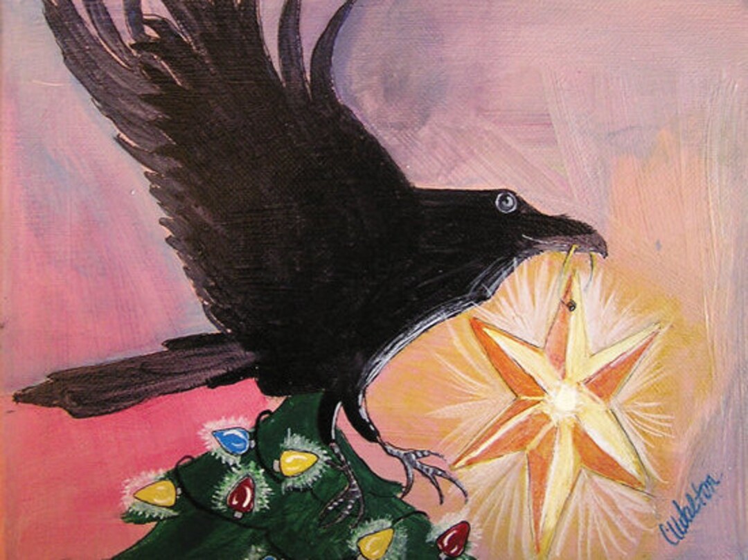 Colorful Christmas Crows Greeting Cards - Etsy