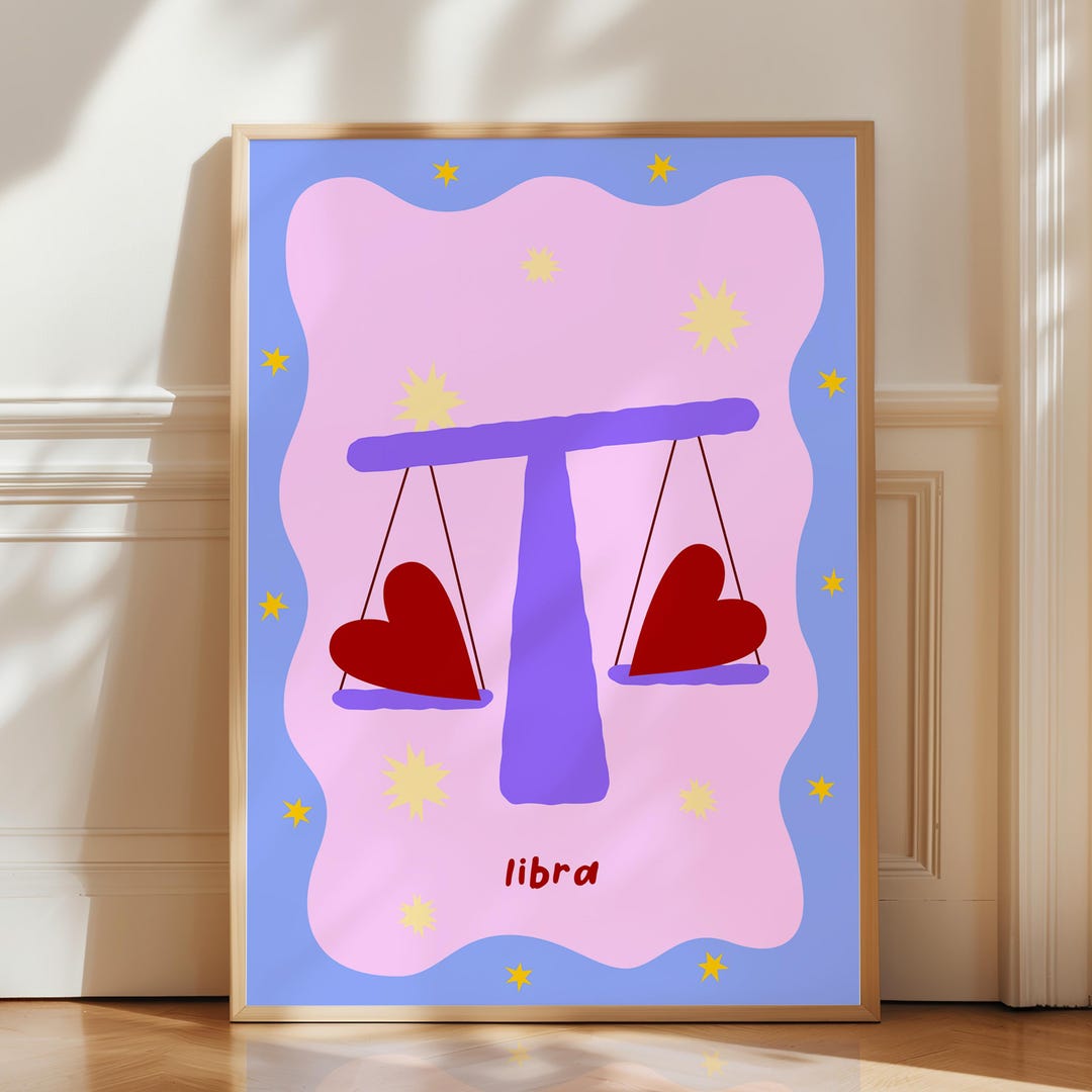Libra Zodiac Wall Art, Horoscopy Astrology Print, Trendy Dopamine Print ...