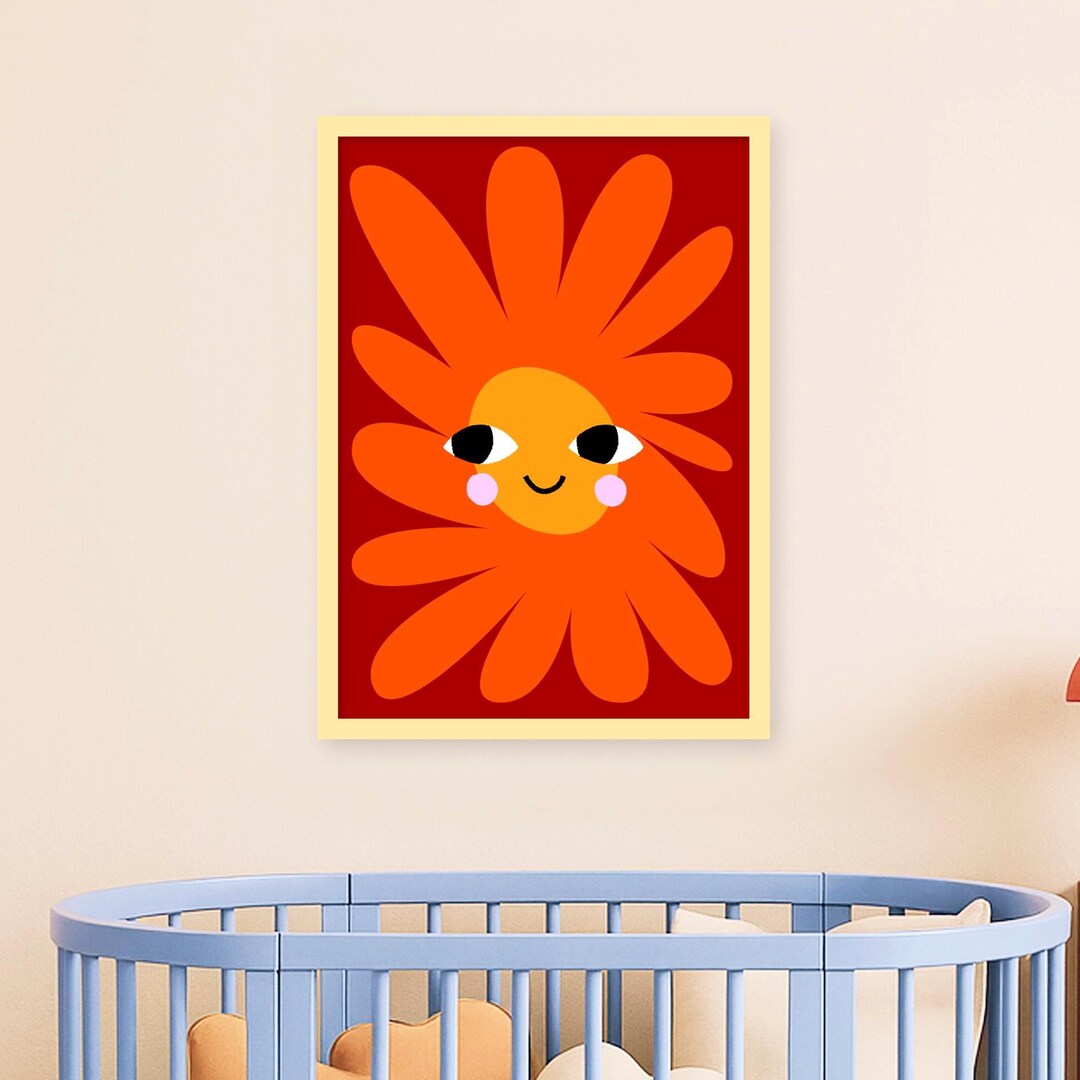 Mary | Happy Marigold Flower Face – Bold, Modern Wall Art | Colorful ...