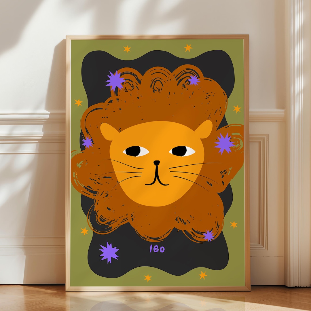 Leo Zodiac Wall Art, Horoscopy Astrology Print, Trendy Dopamine Print ...