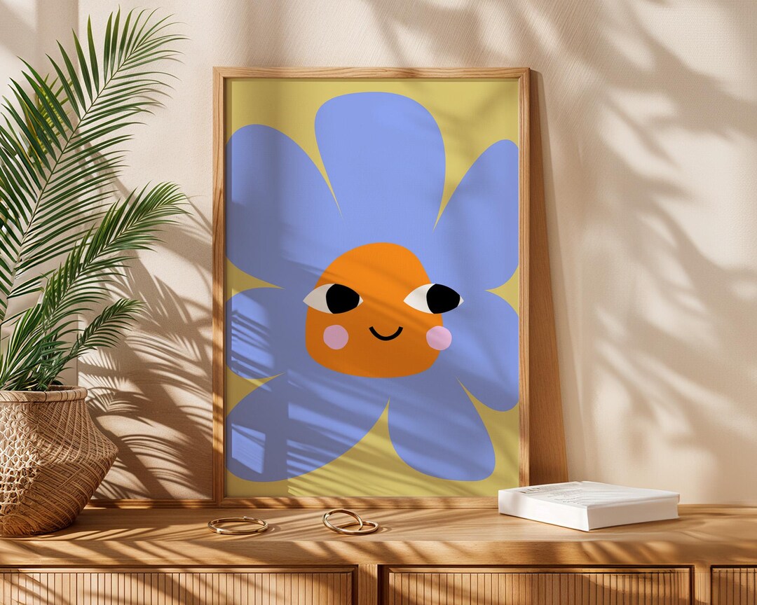 Blue Flower Nursery Poster: Bold Modern Kids Room Wall Art (digital ...