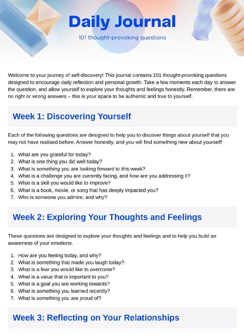 Daily Journal - 101 Thought-provoking Ideas - Etsy