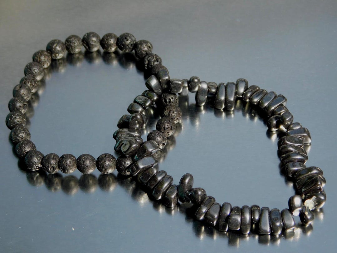 Lava Rock and Black Stone Bead Bracelets Set of 2 - Etsy