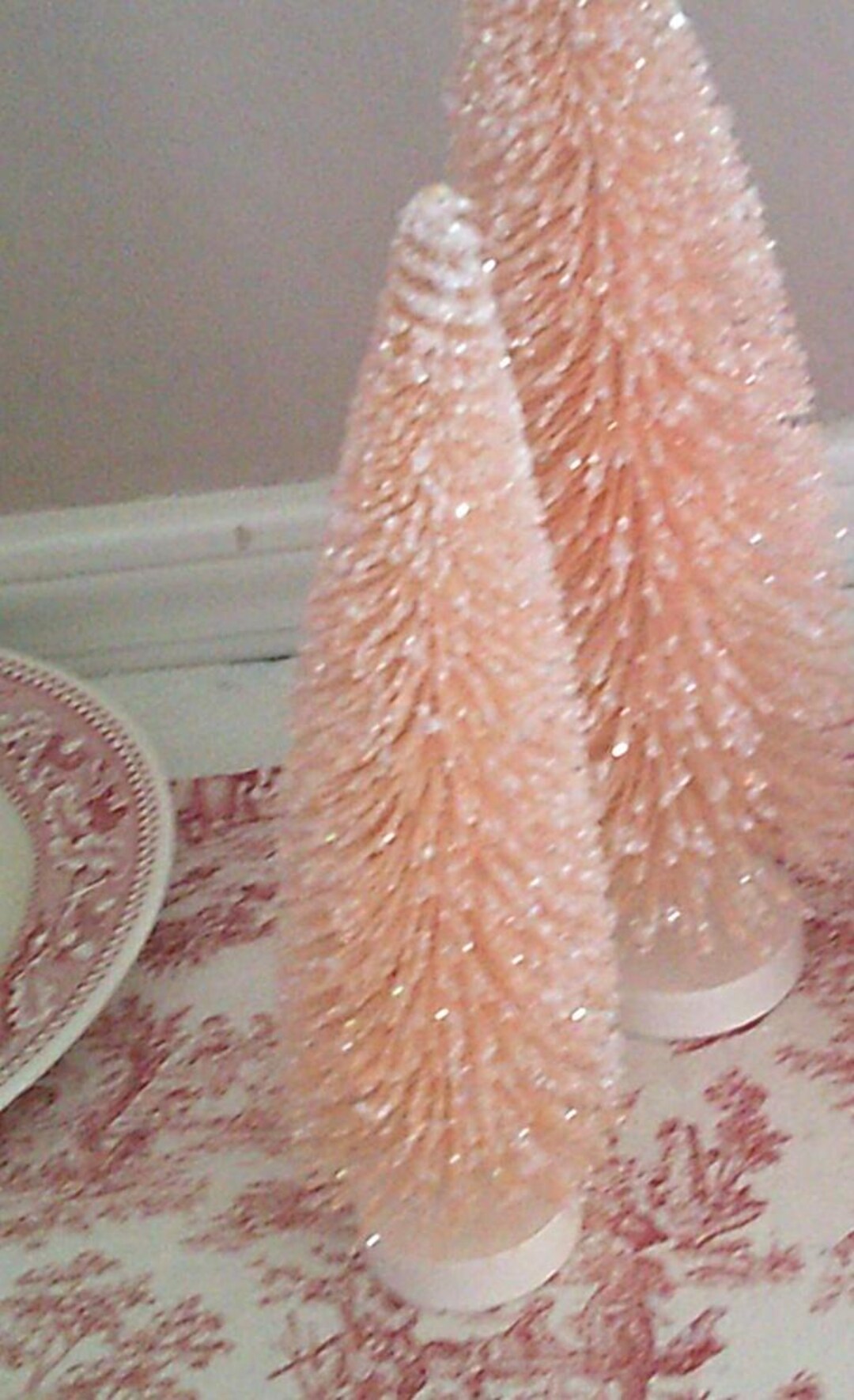 10" Peach BOTTLE BRUSH TREE Sparkly Table Decoration Wood Base - Etsy