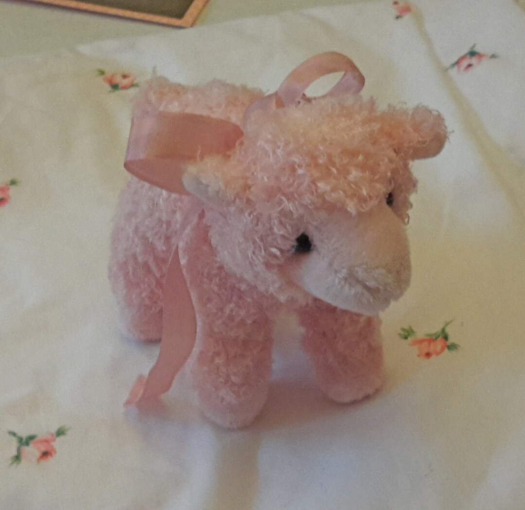 Little PINK LAMB Wooly Sheep Soft Fuzzy 5 1/2" Ribbon Easter - Etsy