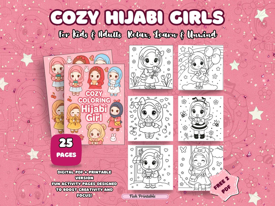 Kawaii Hijabi Girl Coloring Book |muslimah Art |hijab|islamic Coloring ...