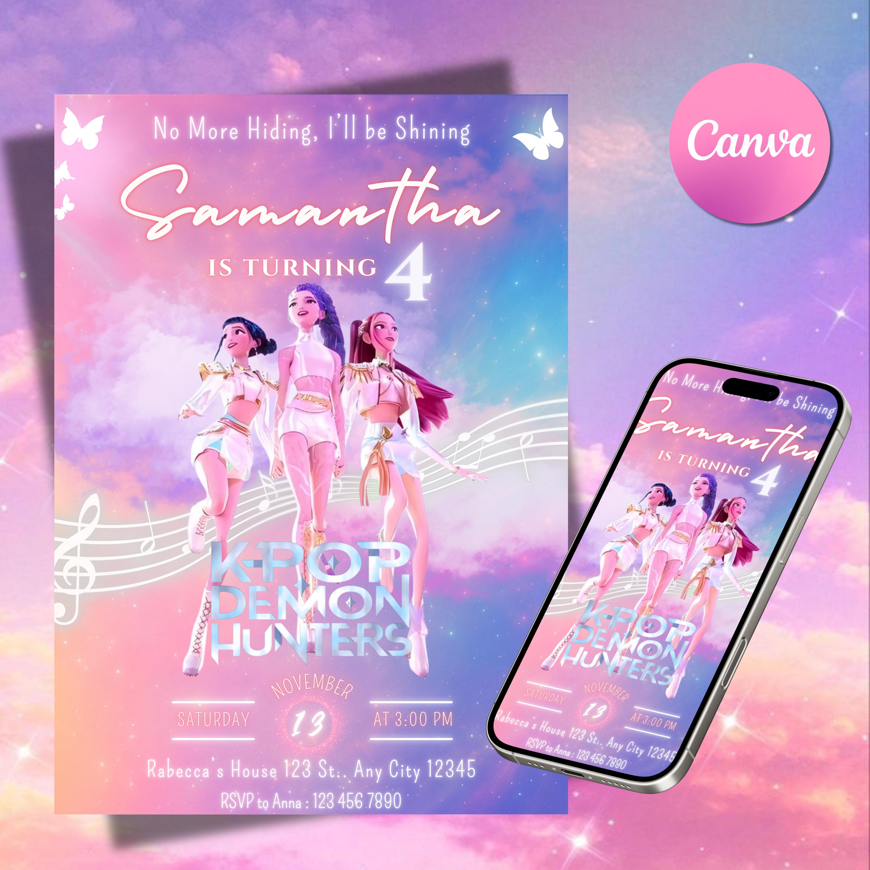 EDITABLE K Pop Birthday Invitation, Kpop Anime Invite, Kpop Demon ...