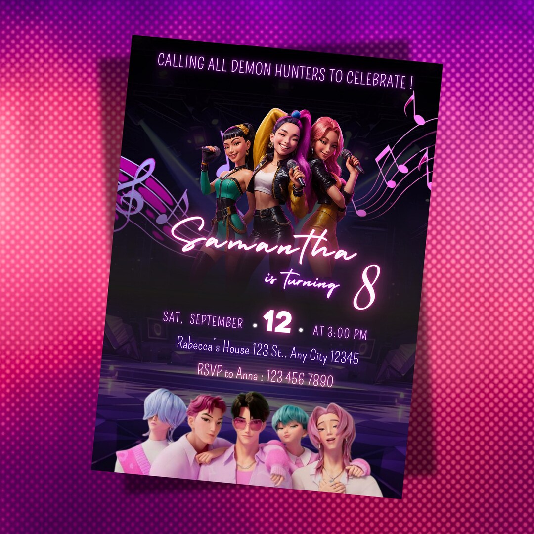 Kpop Demon Hunter Birthday Invitation, Kpop Anime Invite, Kpop Anime ...