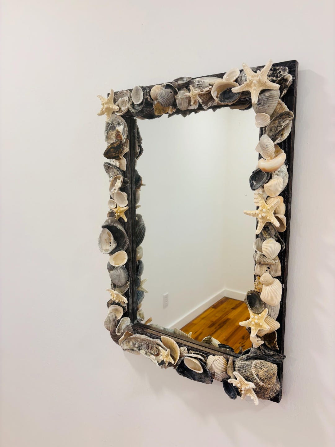 Shell Frame Mirror: Natural Wood , Sea Shells and Star Fish - Etsy