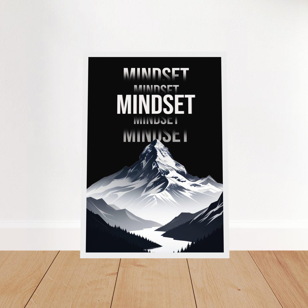 Mindset Mountains Motivational Poster, Inspirational Motif in Wooden ...