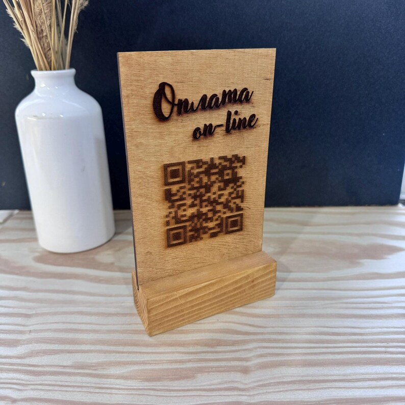 Engraved Wooden QR Code Table Stand, Restaurant Menu - Etsy