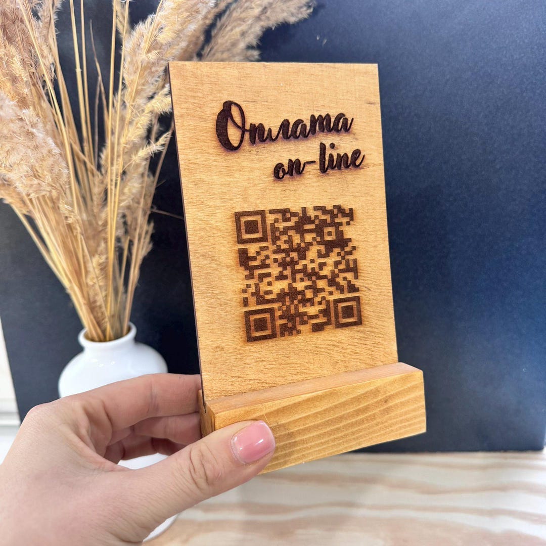 Engraved Wooden QR Code Table Stand, Restaurant Menu - Etsy