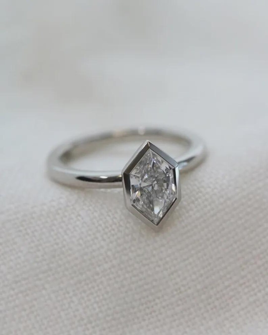 1.00 CT Elongated Hexagon Step Cut Lab Grown Diamond Ring, Bezel Set ...