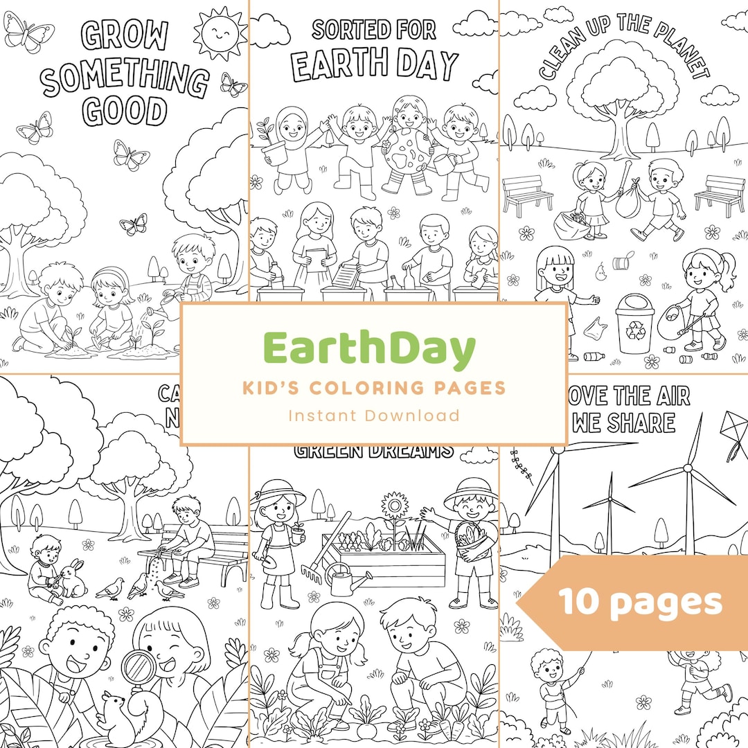 Earth Day Coloring Pages for Kids, Eco-friendly Activities (digital ...
