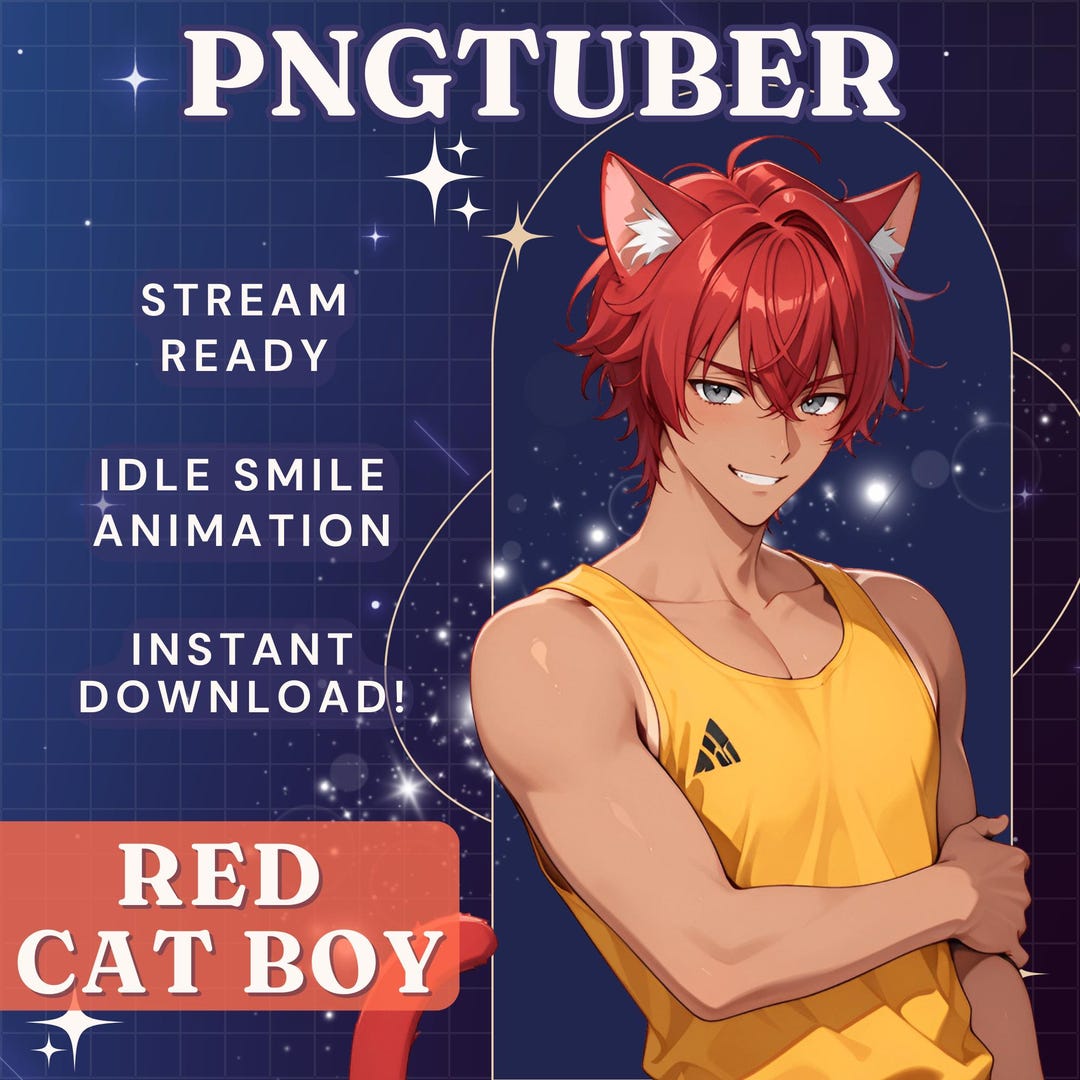 Red Cat Boy Pngtuber Model: Flirty Anime Vtuber - Veadotube & Discord ...