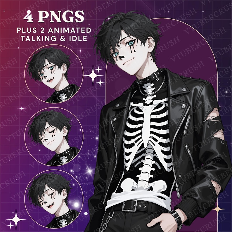 Skeleton Boy Pngtuber | Horror Halloween Punk Vtuber Model for Stream ...