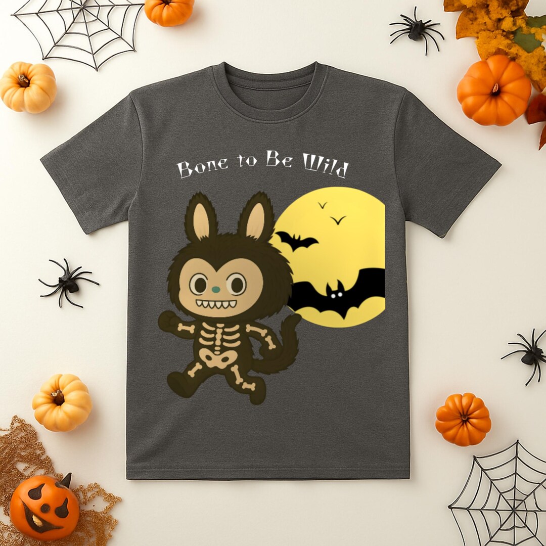 Skeleton Labubu Halloween Tee: Bone to Be Wild, Kawaii Spooky Shirt - Etsy