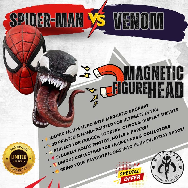 Spider-man & Venom - Magnetic Figure Heads Set | 3D Printed - Hand ...