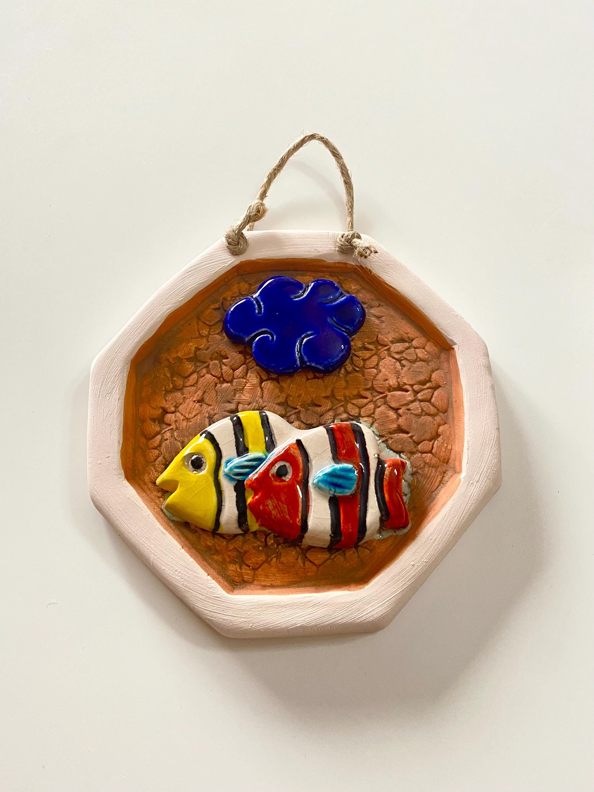 Handmade Ceramic Wall Art Set: Parrot & Fish Decor, Kids' Room - Etsy