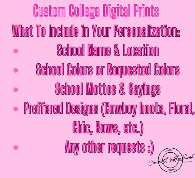 Custom College Wall Art Set of 3 | Digital Download Prints ...