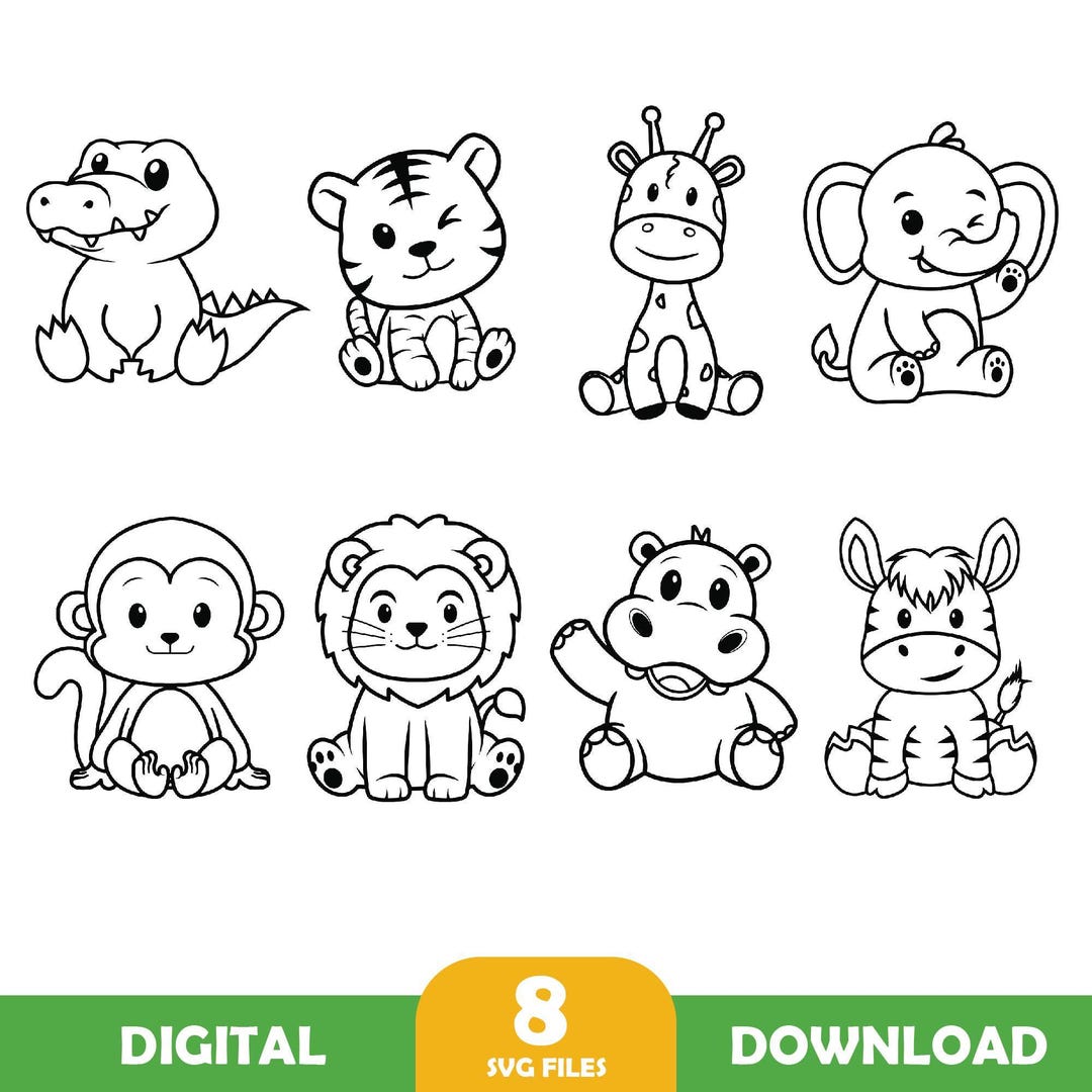 Safari Animals Outline SVG Cute African Jungle Animal Cut File Cricut ...