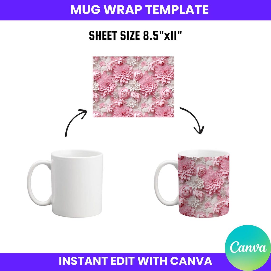 Full Wrap Mug Templates, 11oz, 12oz, 15oz Canva Mug Templates, Mug ...