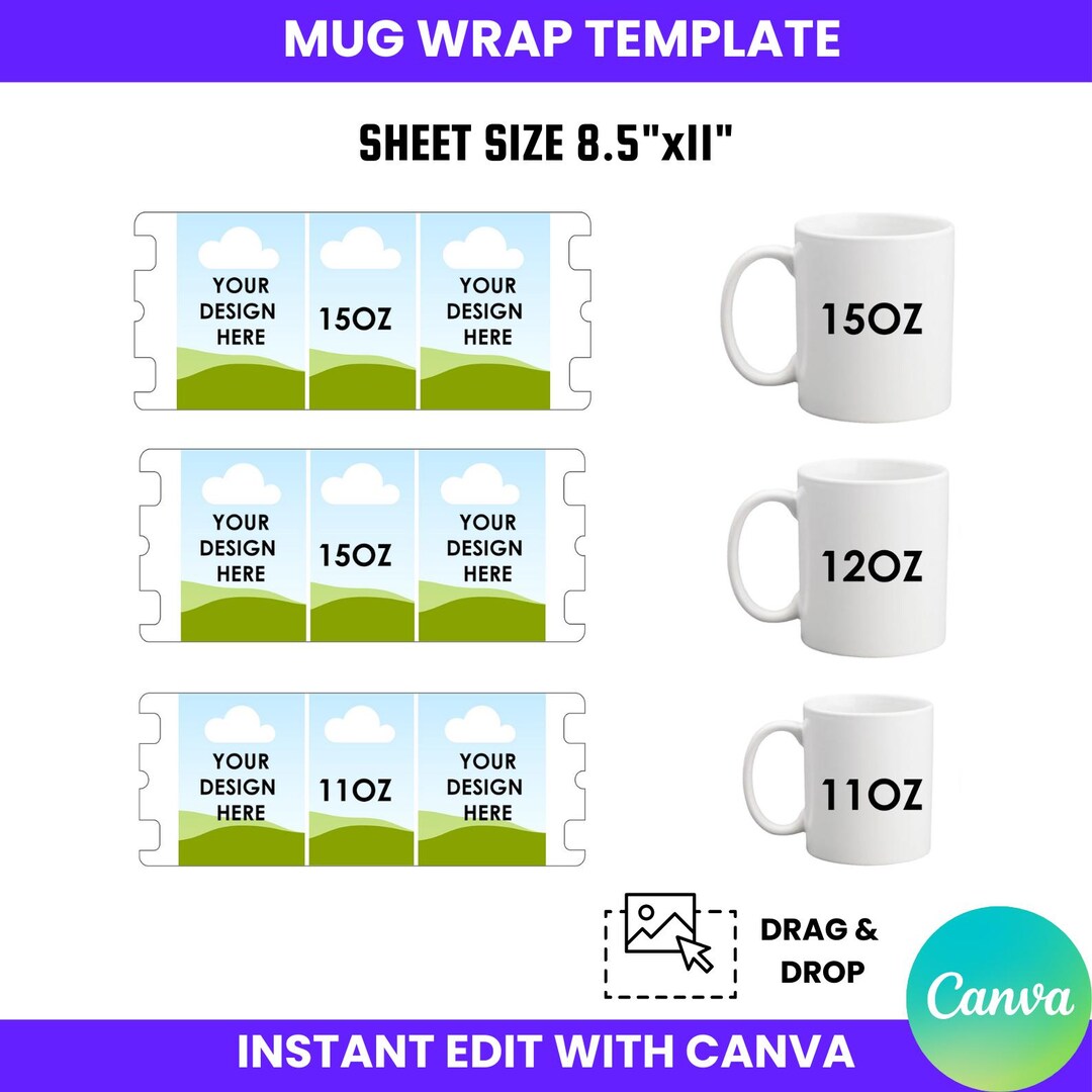 Full Wrap Mug Templates, 11oz, 12oz, 15oz Canva Mug Templates, Mug ...
