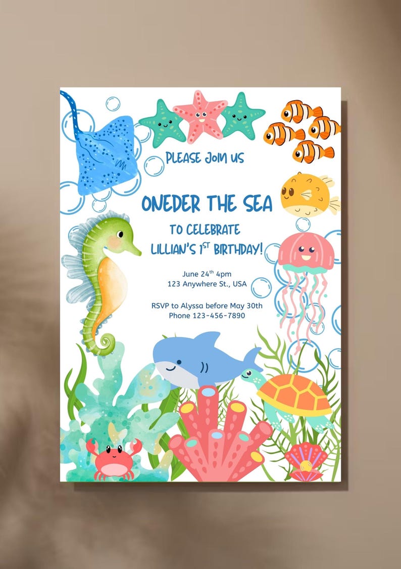 Oneder the Sea First Birthday Invitation|digital Printable|ocean Theme ...