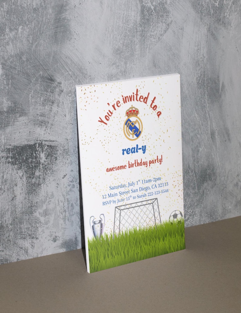 Real Madrid Birthday Invitation - Editable Canva Template | Soccer ...