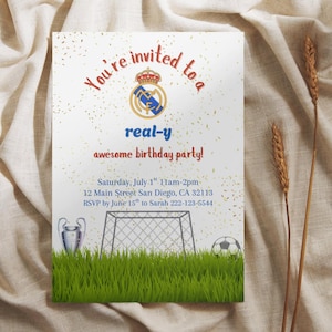 Real Madrid Birthday Invitation - Editable Canva Template | Soccer ...