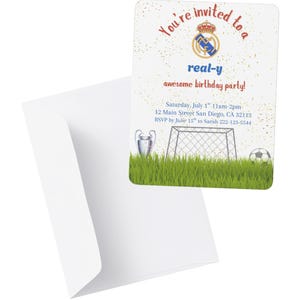 Real Madrid Birthday Invitation - Editable Canva Template | Soccer ...