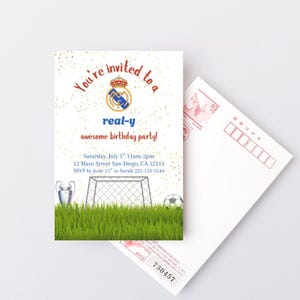 Real Madrid Birthday Invitation - Editable Canva Template | Soccer ...