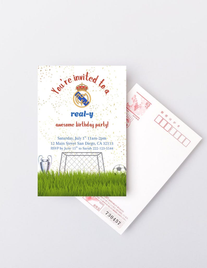 Real Madrid Birthday Invitation - Editable Canva Template | Soccer ...