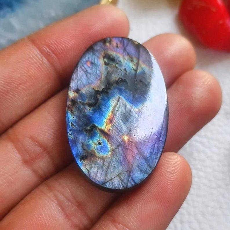 Labradorite Oval Cabochon Purple Fire, High Flash Natural Gemstone for ...