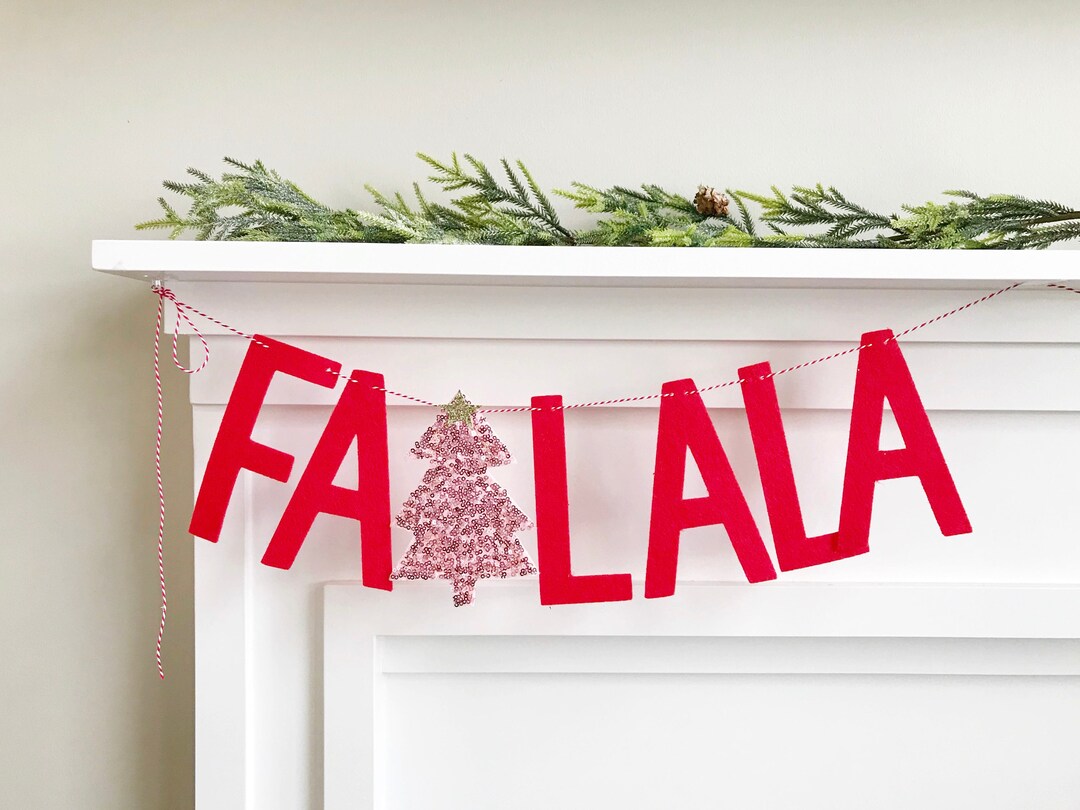 FA LA LA - Red Felt Letter Banner With Sequin Tree in Pink or Green ...