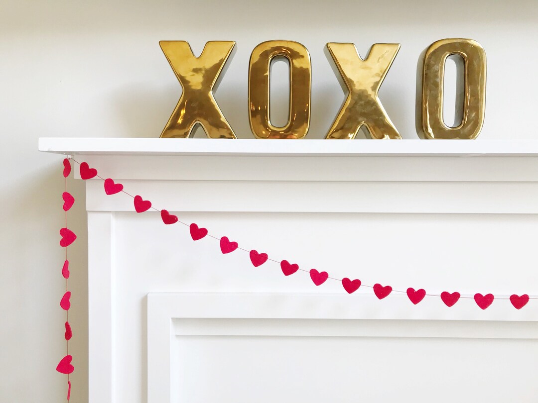 Mini Felt Heart Banner, Garland - Red or Light Pink - Valentine's ...