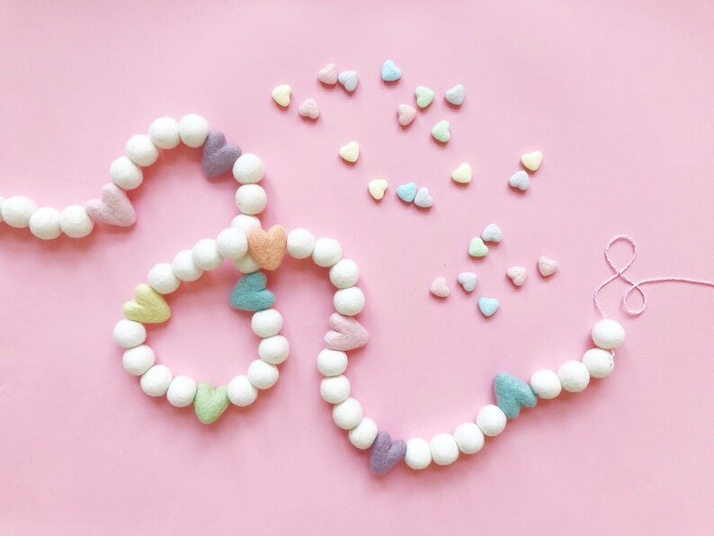 Candy Hearts Felt Ball Garland, Bunting, Banner - Party, Decor ...
