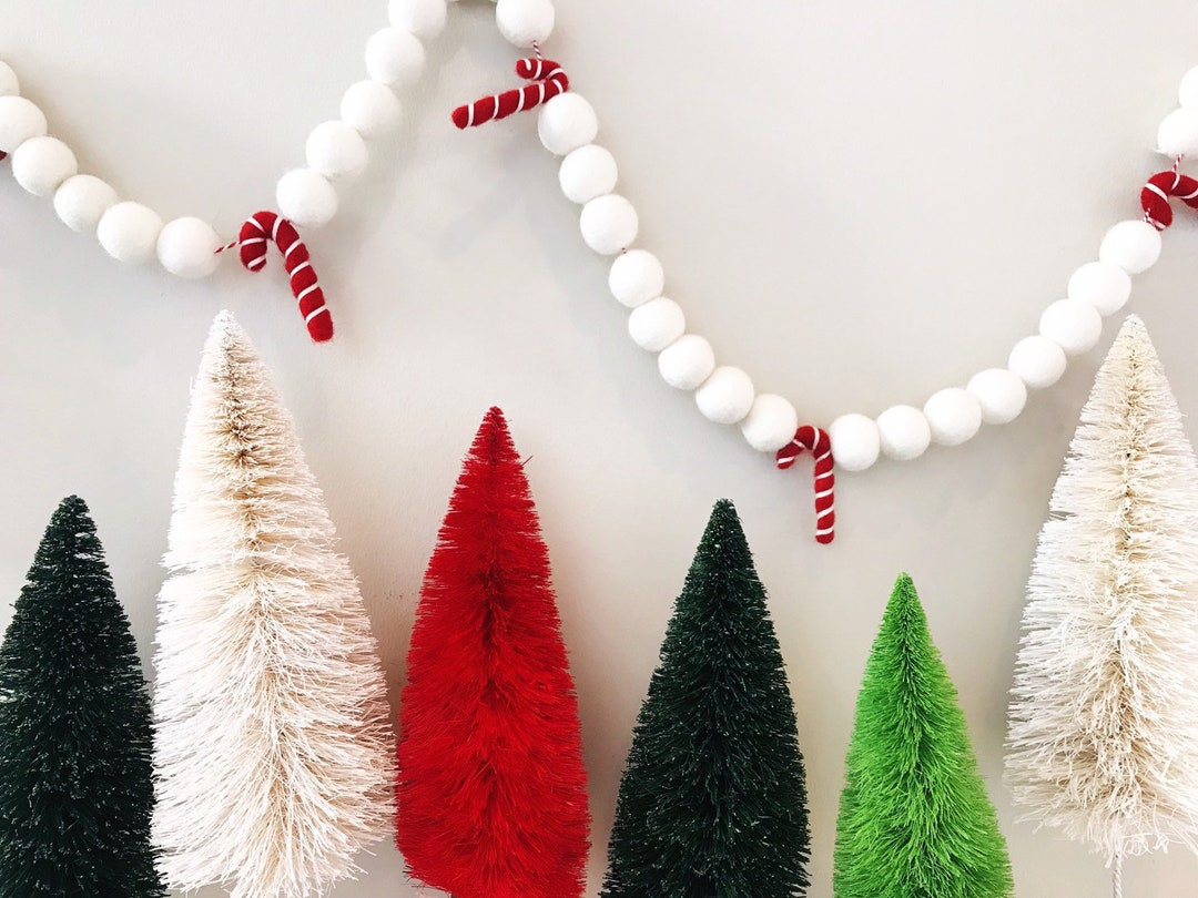 Red Candy Cane Forest Felt Ball Garland, Bunting, Banner - Etsy
