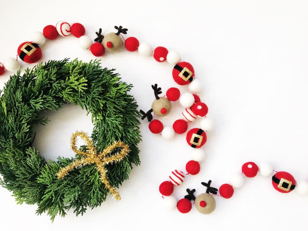 Santa's Reindeer Felt Ball Garland, Bunting, Banner - Christmas ...