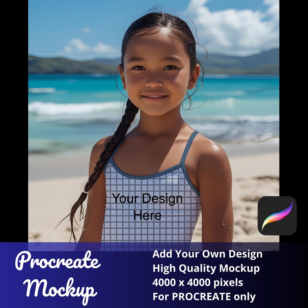 Tropical Girls Swimsuit Mockup Template for Procreate | Kids Beach ...
