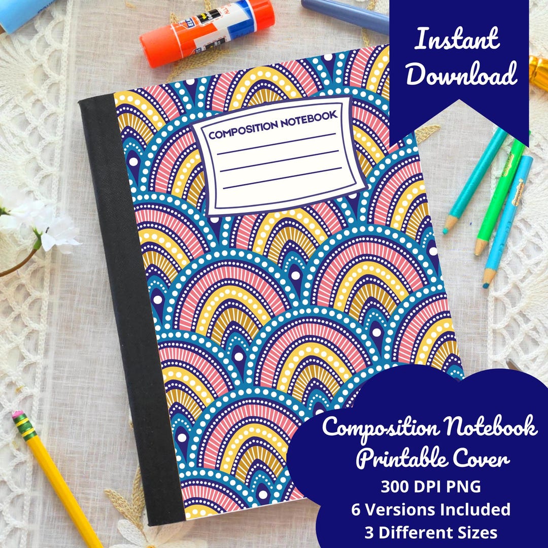 Vintage 70s Rainbow Custom Printable Composition Notebook Cover: Funky ...