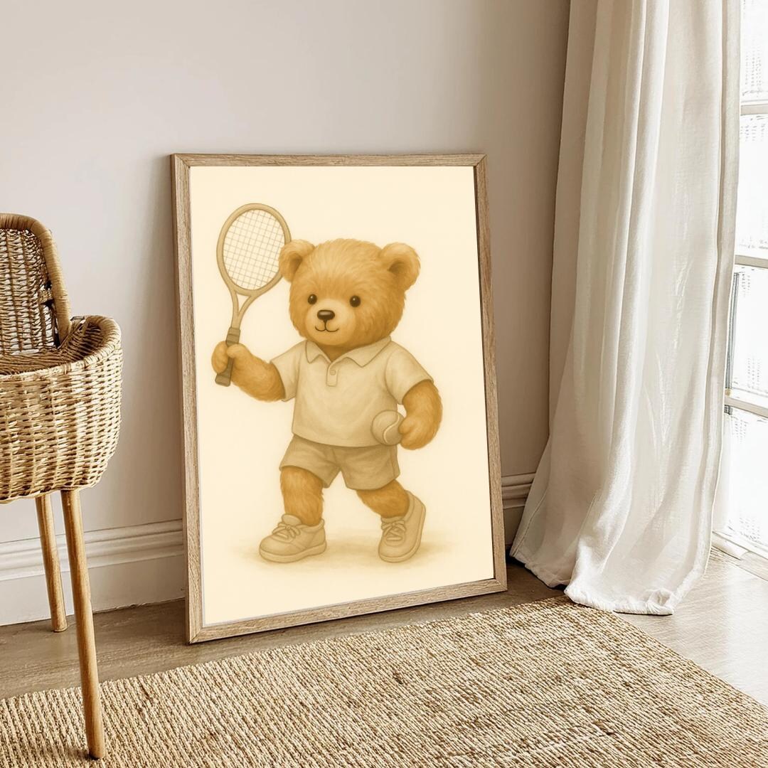 Tennis Teddy Bear Nursery Print, Kids Room Decor (digital Download) - Etsy