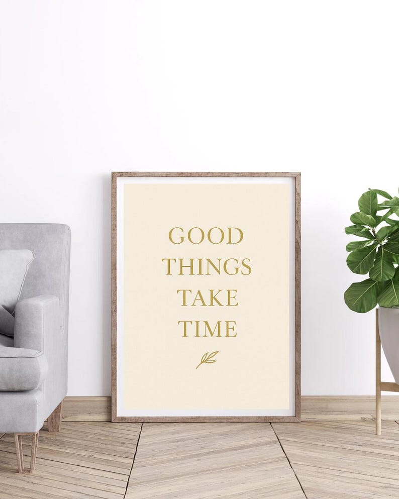 Good Things Take Time Minimal Wall Art Beige Gold Quote Print - Etsy