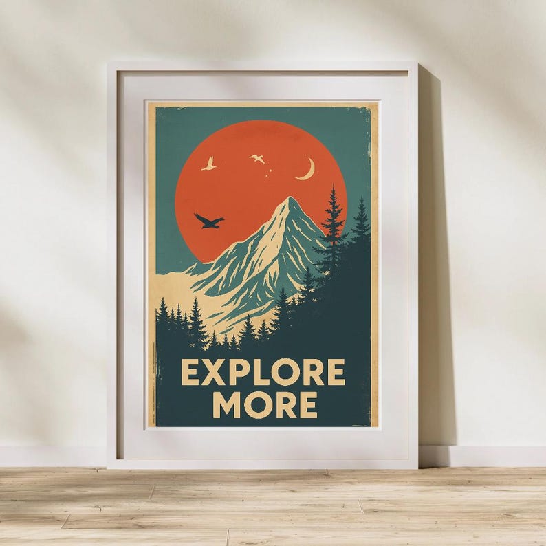 Vintage Mountain Poster, Retro Travel Wall Art, Nature Landscape Print ...
