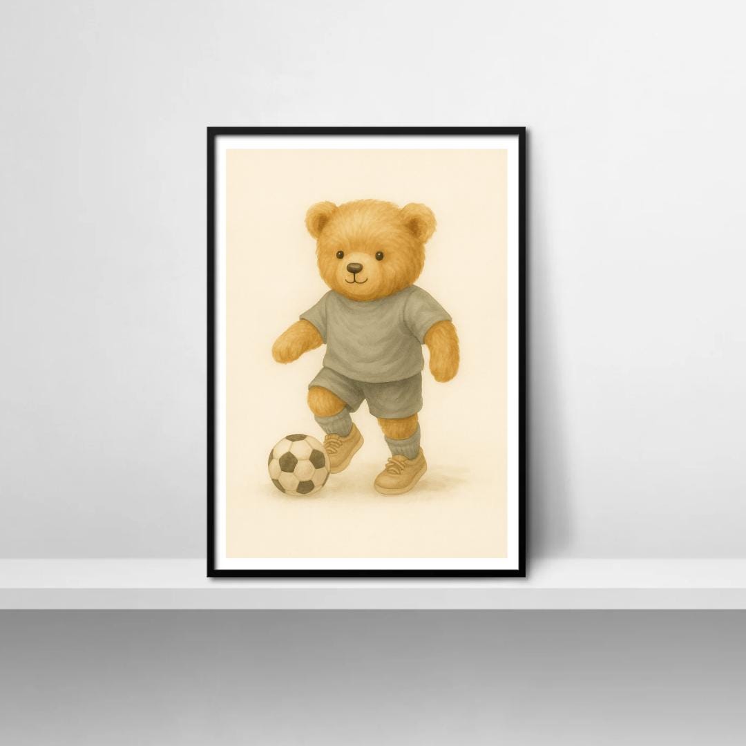 Soccer Teddy Bear Wall Art Print, Kids Room Nursery Poster - Etsy